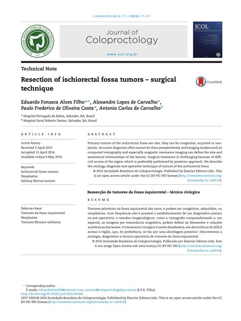 Pdf Resection Of Ischiorectal Fossa Tumors Surgical Technique