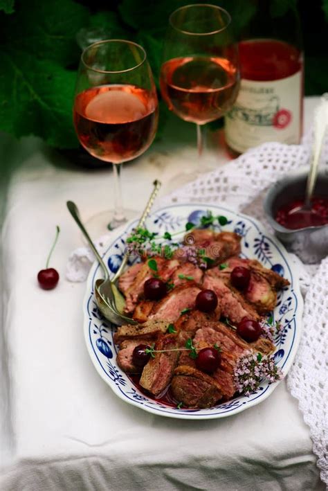 Duck Breast With Cherry Saucestyle Rustic Stock Image Image Of Meat