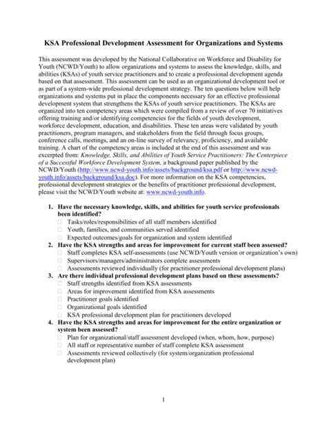 Ksa Professional Development Assessment For Organizations And