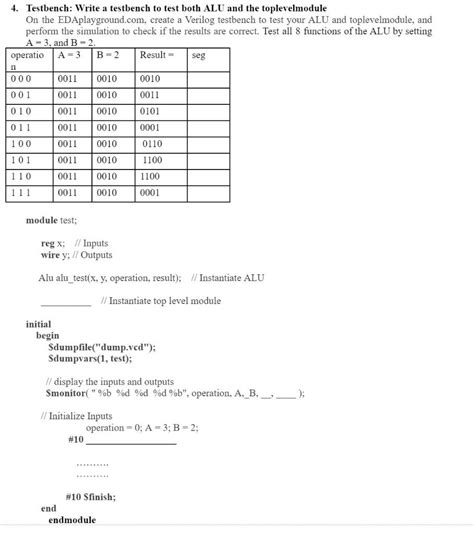 4 Testbench Write A Testbench To Test Both Alu And