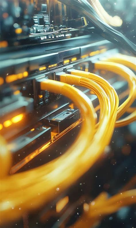 Network Server With Yellow Ethernet Cables Close Up Stock Illustration Illustration Of