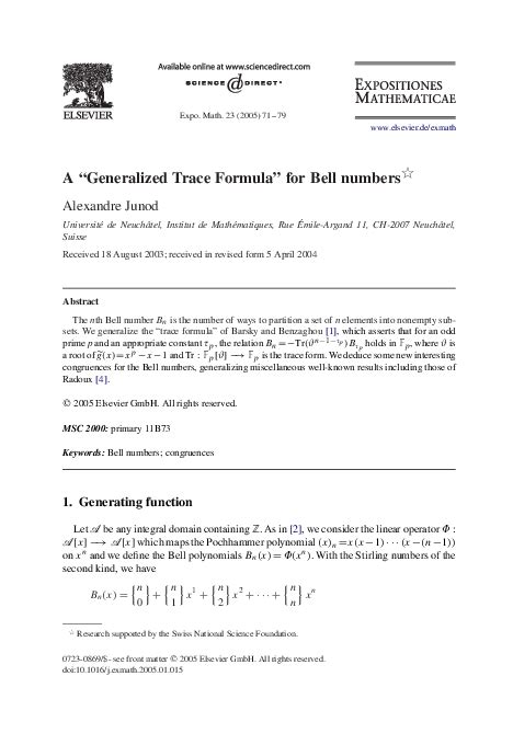 Pdf A “generalized Trace Formula” For Bell Numbers