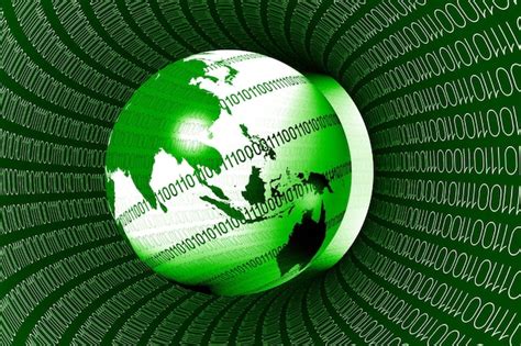 터널 인터넷 개념 내부의 지구 세계 지도 및 이진 코드 프리미엄 사진