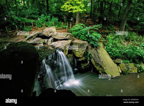 Water Splashes Over A Small Waterfall In The North Side Of A Central