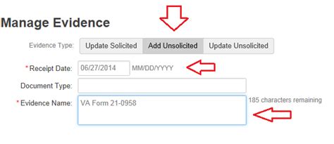 Image Of The Manage Evidence Screen