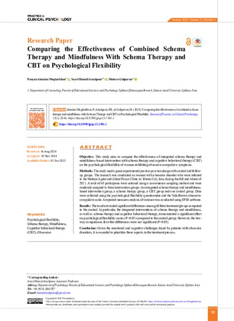 Pdf Comparing The Effectiveness Of Combined Schema Therapy And Mindfulness With Schema Therapy