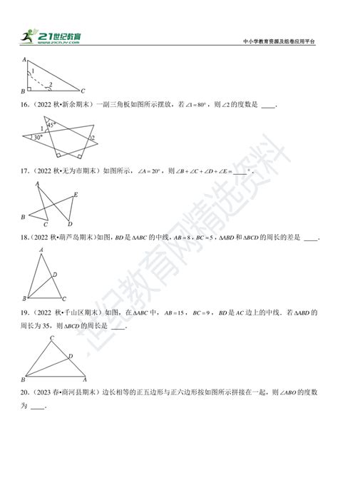 人教版期末复习专题 三角形 精选试题训练卷含解析 世纪教育网