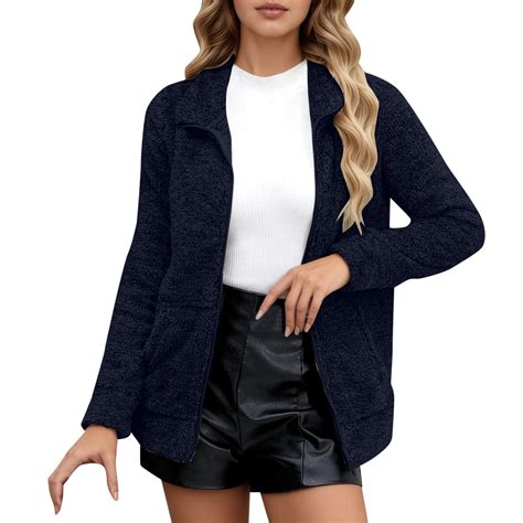 Fleece Jacket For Women Long Sleeve Zip Up Jacket Fuzzy Warm Jackets
