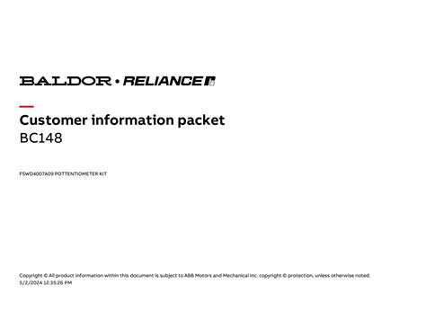Baldor Fswd4007a09 Pottentiometer Kit Bc148
