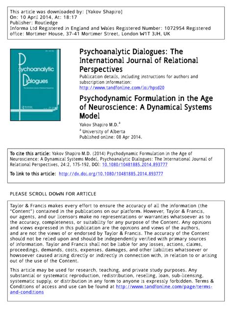 Pdf Psychodynamic Formulation In The Age Of Neuroscience A Dynamical
