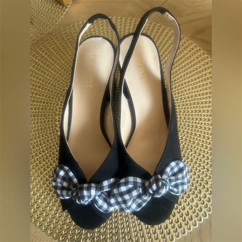 Nine West Shoes Nine West Gaerwen Black Peeptoe Gingham Bow