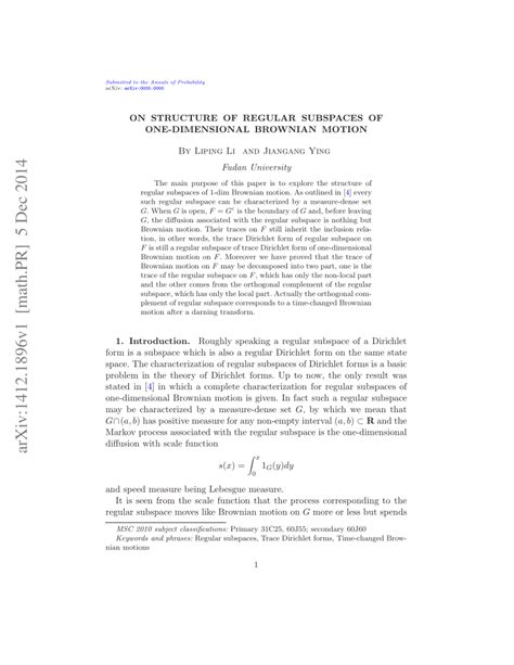 Pdf On Structure Of Regular Subspaces Of One Dimensional Brownian Motion