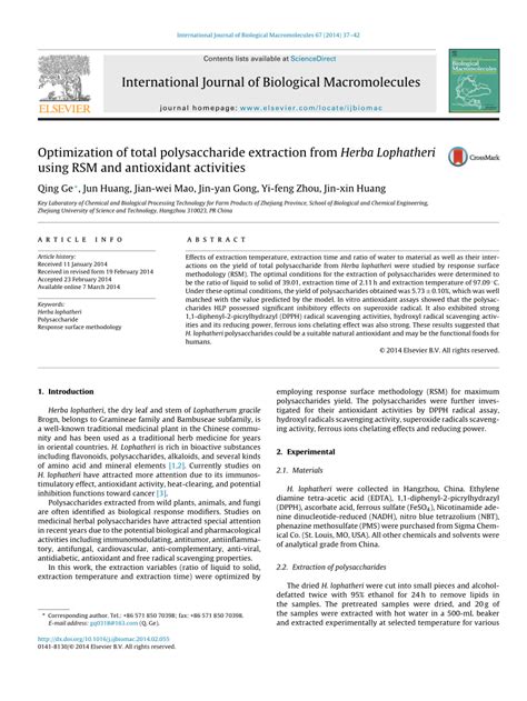 Pdf Optimization Of Total Polysaccharide Extraction From Herba Lophatheri Using Rsm And