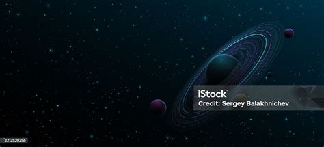 은하 과학 배경 추상 행성 토성과 다른 행성 주위에 화려한 고리가 있습니다 사실적인 빛나는 별이 빛나는 하늘 컨퍼런스를 위한 과학 프레젠테이션 배경 벡터 0명에 대한 스톡