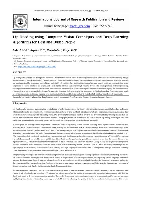 Pdf Lip Reading Using Computer Vision Techniques And Deep Learning
