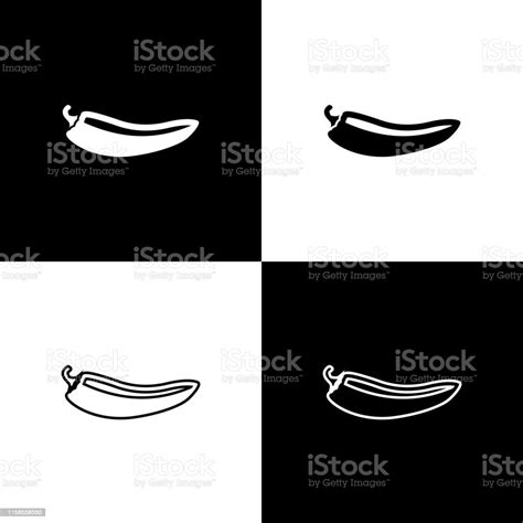 흑백 배경에 핫 칠리 페퍼 포드 아이콘을 분리설정합니다 식료품 요리 제품 조미료 및 향신료 패키지 요리 책을 위한 디자인 벡터 일러스트레이션 라벨에 대한 스톡 벡터 아트 및