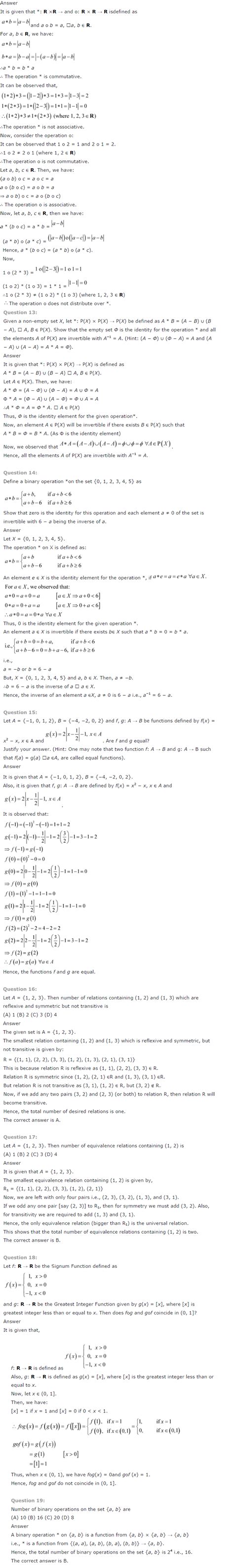Ncert Solutions Class 12 Chapter 1 Relations And Functions Maths