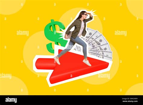 Artwork Creative Photo Collage Of Young Business Lady Running Hurry