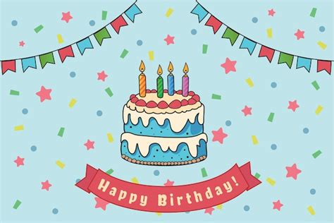 생일 축하 엽서 손 그리기 프리미엄 벡터