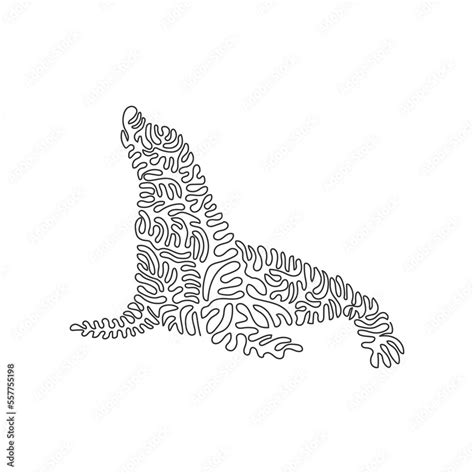 Continuous Curve One Line Drawing Of Cute Sitting Sea Lion Curve Abstract Art Single Line