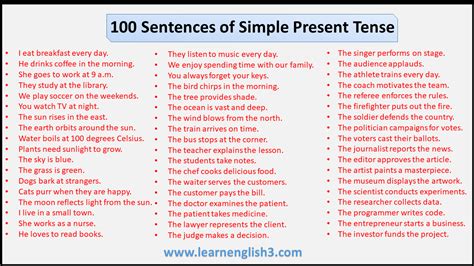 100 Sentences In Simple Present Tense