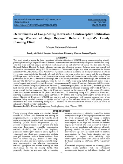 Determinants Of Long Acting Reversible Contraceptive Utilization Among Women At Jinja Regional