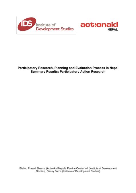 PDF Participatory Action Research In Nepal
