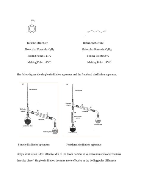 solution separation of hexane and toluene by simple and fractional