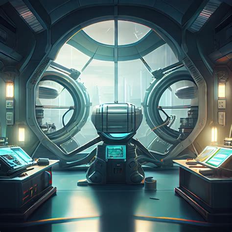 premium photo futuristic laboratory with huge windows and scifi