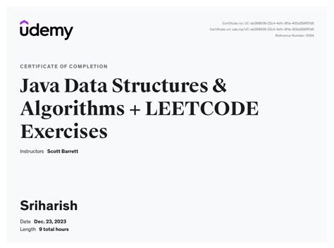 Completed Data Structures And Algorithms Course Sriharish Ravikumar