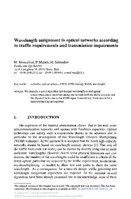 Pdf Wavelength Assignment In Optical Networks Considering Traffic