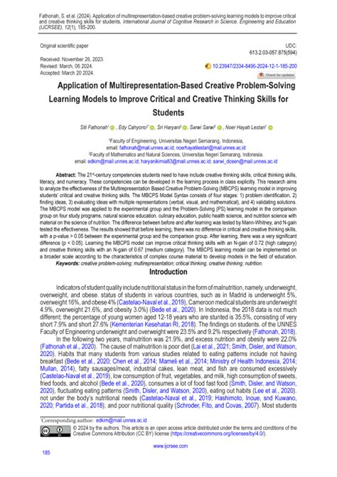 Application Of Multirepresentation Based Creative Problem Solving Learning Models To Improve