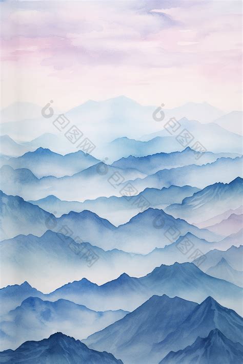 山峦叠嶂云海插画山川高清图片下载 包图网
