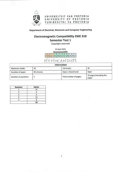 2021 EME310 S01 MEMO Semester Test 1 Memo EME310 Studocu
