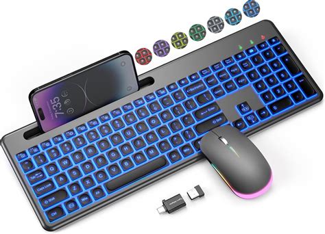 Wireless Keyboard And Mouse Combo 7 Backlit Effects Phone Holder Quiet Light Up