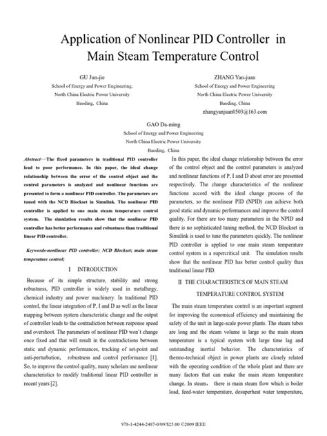 application of nonlinear pid controller in main steam temperature