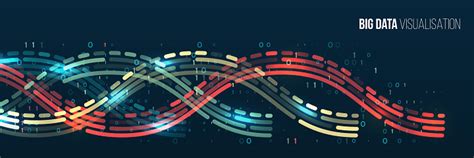 웨이브 배열이 있는 추상 스트림 정보 라인 바이너리 코드 기계 알고리즘 필터링 데이터 정렬 벡터 기술 배경 빅 데이터 시각화 정보 분석 개념 데이터에 대한 스톡 벡터 아트