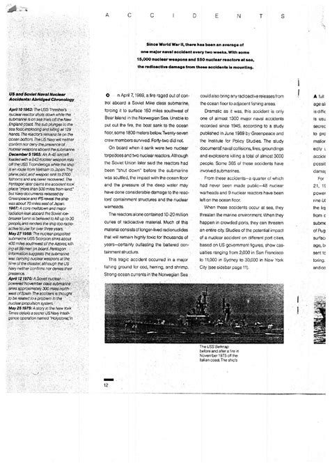 Naval Accidents Submarine Reactors Nuclear Weapons Nuclear