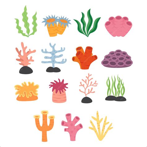 산호초 평면 디자인 일러스트 레이 션의 집합 프리미엄 벡터