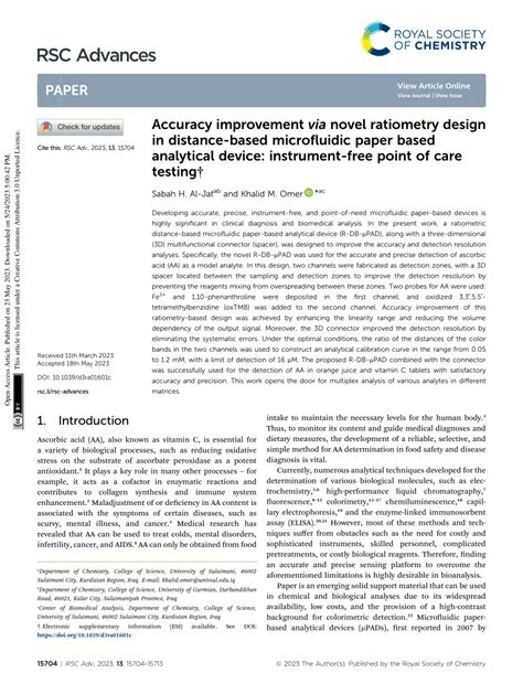 Pdf Accuracy Improvement Via Novel Ratiometry Design In Distance Based Microfluidic Paper