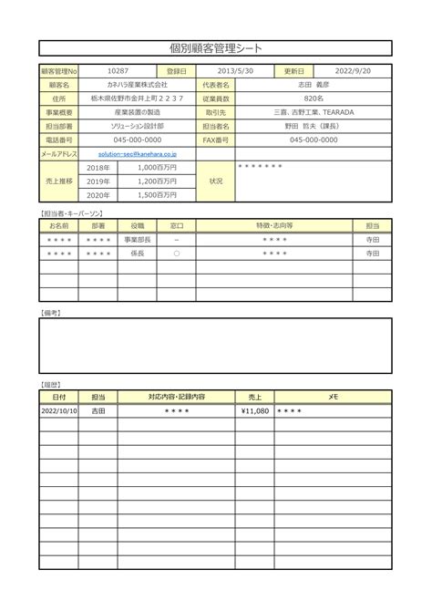【すぐに使える】顧客管理シート・無料excelテンプレート～法人のお客様・キーパーソン情報、対応履歴付き～ Plusプロジェクト