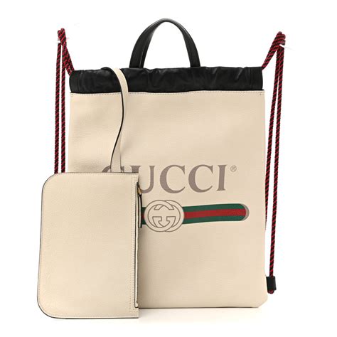 Gucci Calfskin Logo Drawstring Backpack Mystic White 1781291 Fashionphile