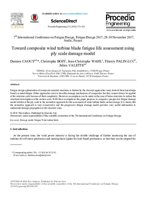 Pdf Toward Composite Wind Turbine Blade Fatigue Life Assessment Using