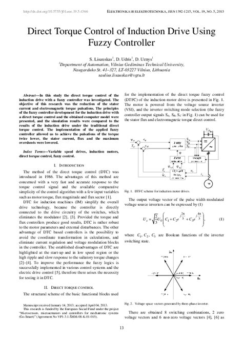 Pdf Direct Torque Control Of Induction Drive Using Fuzzy Controller