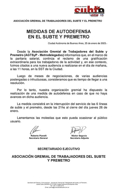 Los Metrodelegados Amenazan Con Parar Hoy Todas Las Líneas De Subte Y