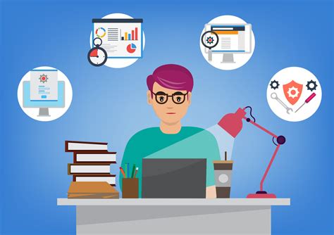 Male Character Working On Developing A New Website Someone With Laptop Programming Creates New