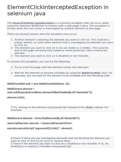 Element Click Intercepted Exception Pdf