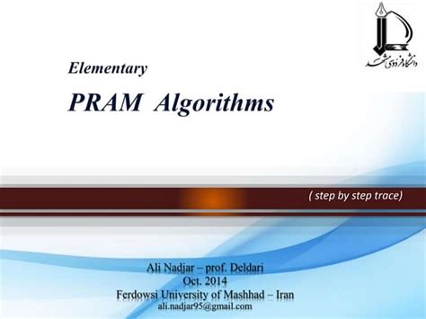 Elementary Pram Algorithms Step By Step Trace Ppt