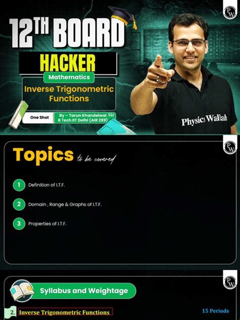 Inverse Trigonometric Functions Class Notes 12th Hacker Cbse 2025 Pdf