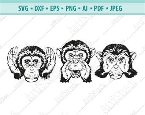 Monkey Svg Three Wise Monkey Svg Monkey Cut File No See Monkey Svg